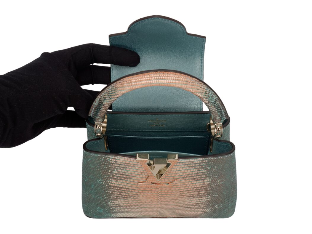 Louis Vuitton Capucines Mini, Lizard Green And Pink, Silver Hardware ...