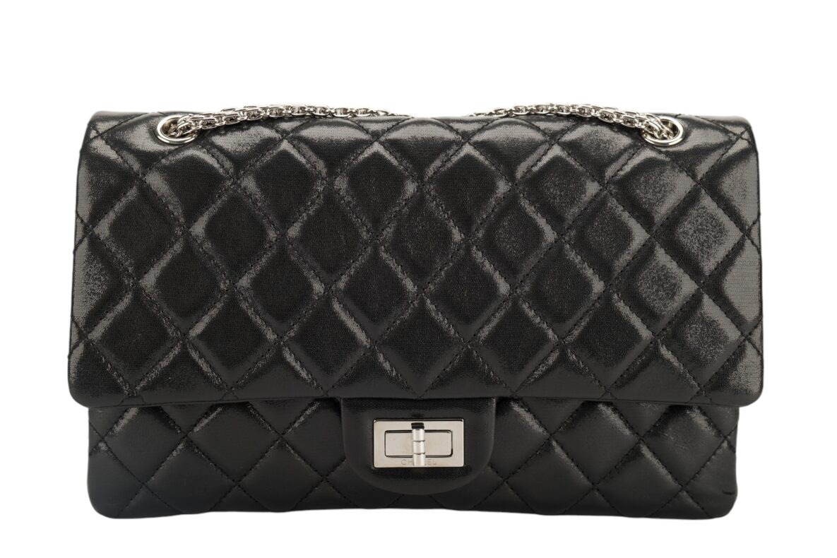 Chanel Timeless 2.55 Classic Quilted Black Leather Shoulder Bag, Silver ...
