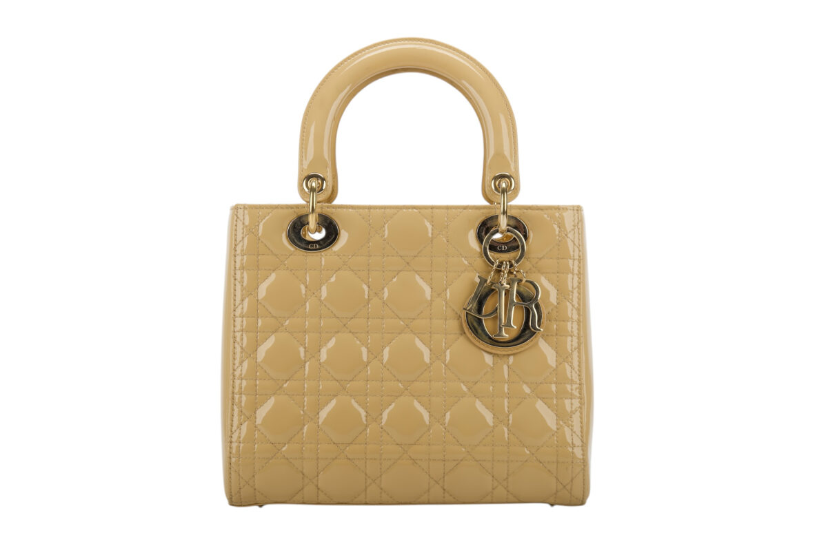 Dior Lady Dior Medium Beige Patent Gold Hardware - Love Pre Love