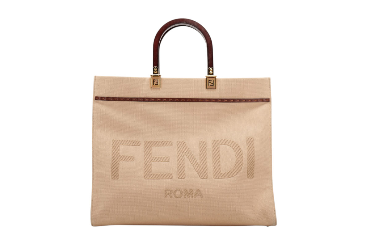 Fendi Sunshine Shopper Tote Beige Canvas, Gold Hardware - Love Pre Love
